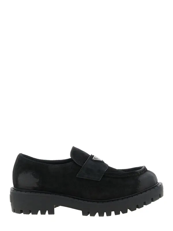 Prada Suede Loafers With Logo Detail - Black