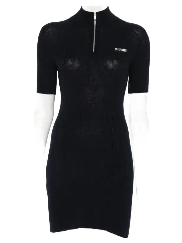 Miu Miu Ribbed-knit Logo-embroidered Mini Dress - Blue