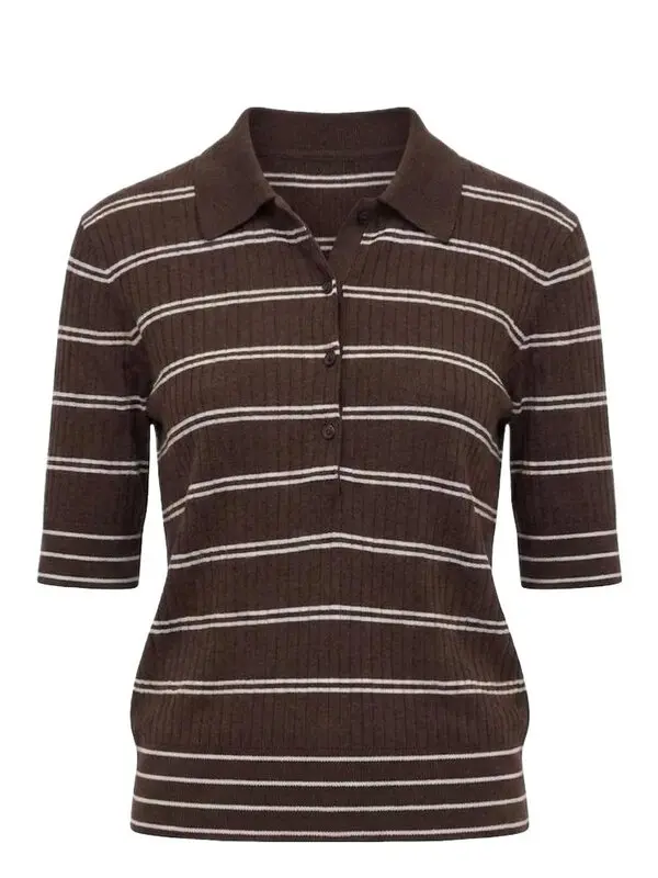 Closed Striped Wool Polo Shirt - Reddish-brown