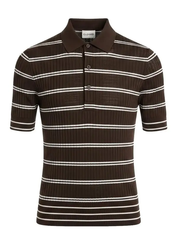Closed Striped Wool Polo Shirt - Reddish-brown