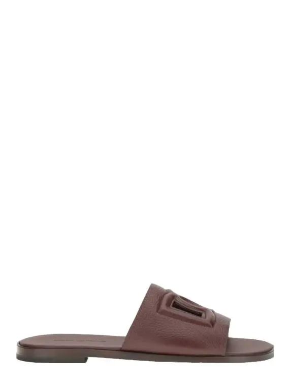 Dolce & Gabbana Open-toe Textured Logo Slides - Brown