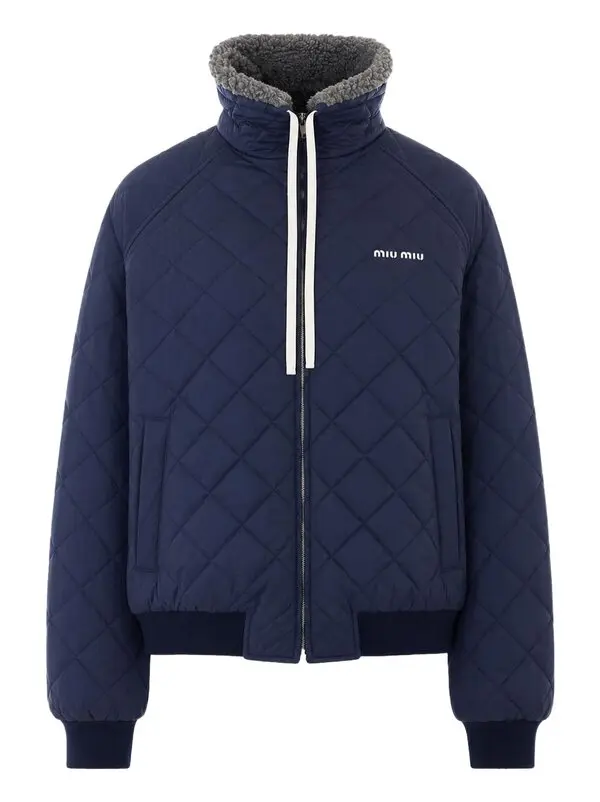 Miu Miu Long Sleeve Quilted Down Jacket - Dark Blue