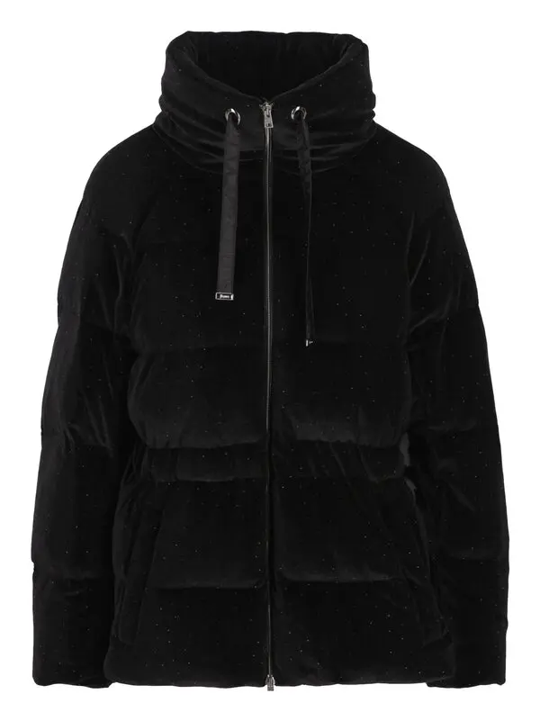 Herno Long-sleeved Quilted Velour Jacket With Drawstring Hood - Black