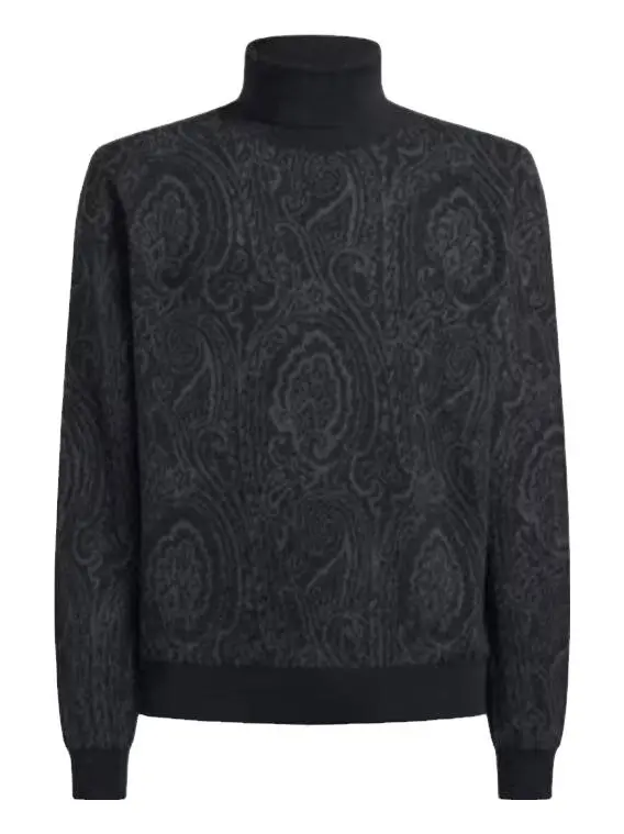 Etro Wool-blend Jacquard Turtleneck With Arnica-motif - Black