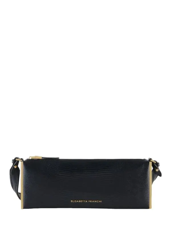 Elisabetta Franchi Over-the-shoulder Bag With Lizard Print And Gold Tone Accents - Black