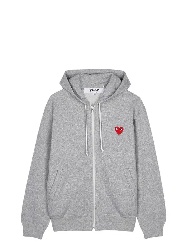 Play Comme Des Garcon Heart-logo Zip-up Hoodie - Grey