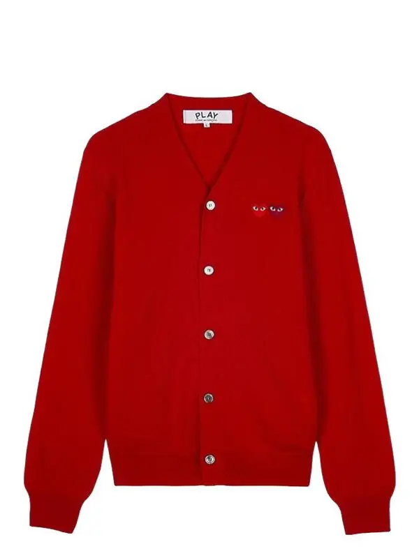 Play Comme Des Garcon Double Heart Wool Cardigan - Red