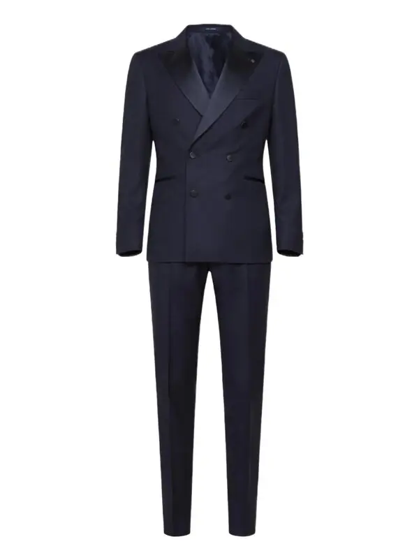 Tagliatore Satin Lapel Double-breasted Suit - Blue