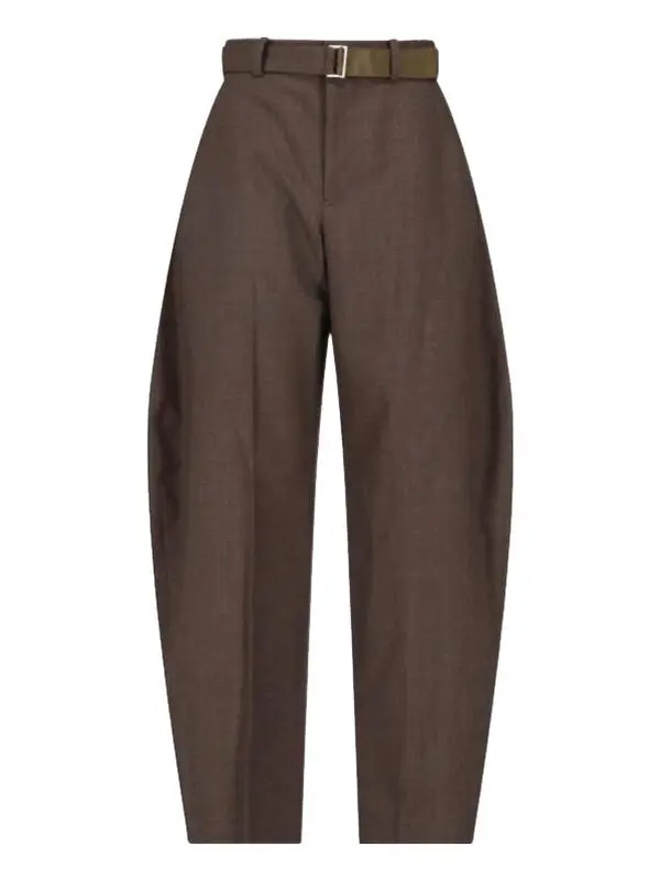 Sacai Belted Pleated Trousers - Brown