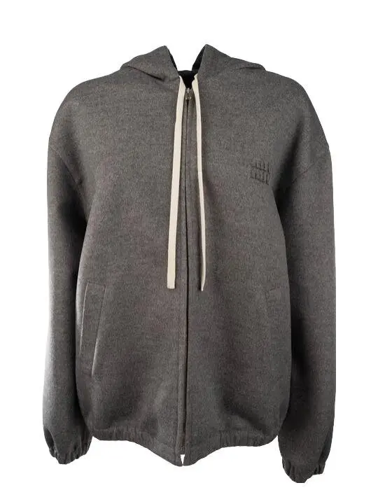 Miu Miu Logo-patch Drawstring Hoodie - Grey