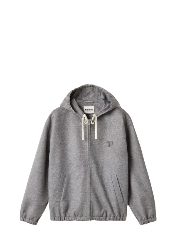 Miu Miu Logo-patch Drawstring Hoodie - Grey