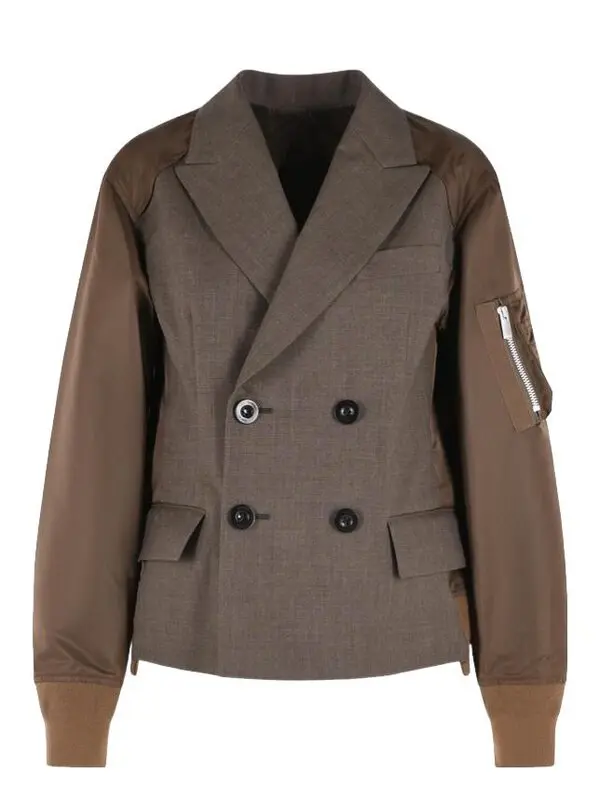 Sacai Double-breasted Panelled Blazer - Brown