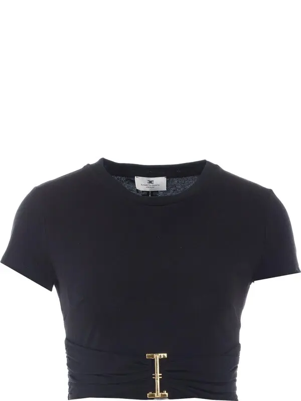 Elisabetta Franchi Short-sleeved T-shirt With Gold Buckle Detail - Black