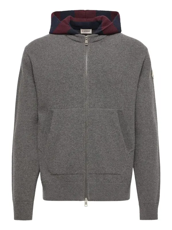 Moncler Hooded Wool Cashmere Cardigan With Stripes - Black