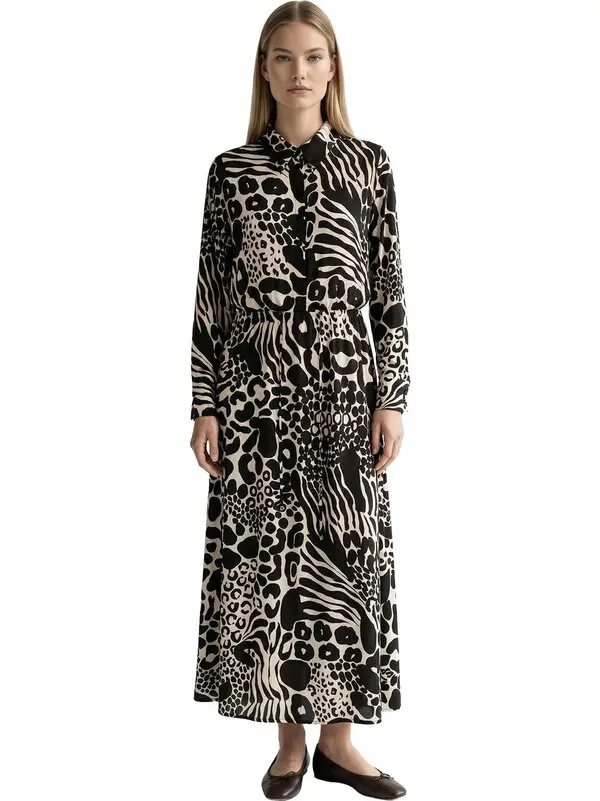EXQUISE Marina Maxi Dress With Animal Print - Black