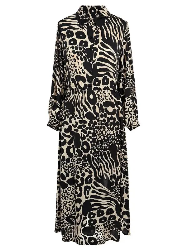 EXQUISE Marina Maxi Dress With Animal Print - Black