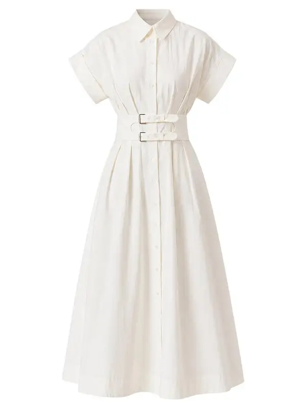 EXQUISE Drop Shoulder Midi Shirt Dress With Belt - White