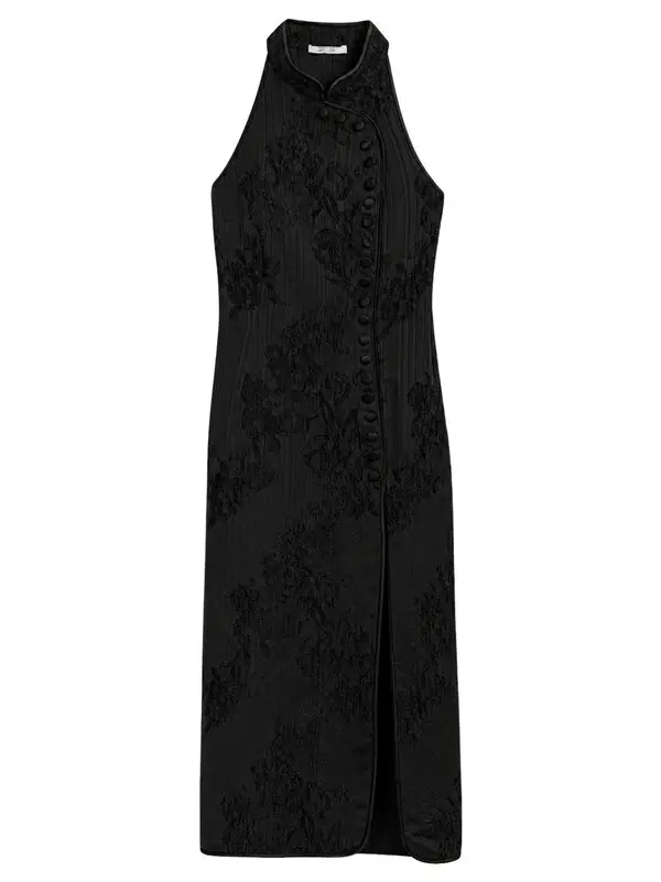 NOCTURNE Jacquard Halterneck Midi Dress With Button Detail - Black
