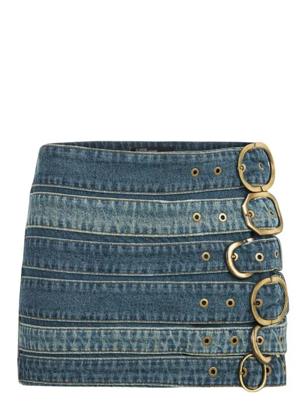 NOCTURNE Indigo Denim Mini Skirt With Buckled Straps - Blue