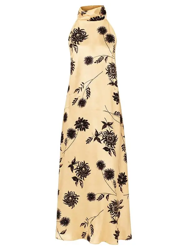 EXQUISE Halterneck Floral Maxi Dress - Beige