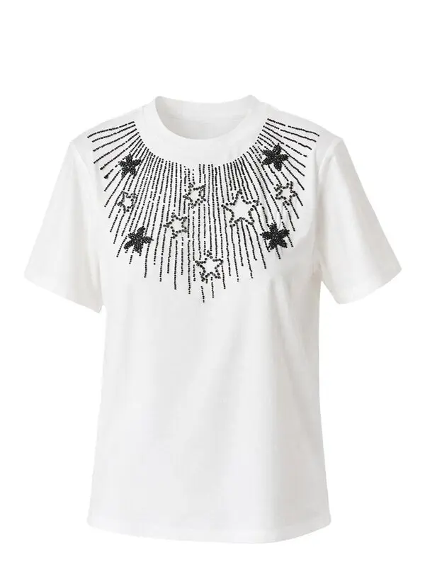 EXQUISE Alanna Embroidered T-shirt - Beige