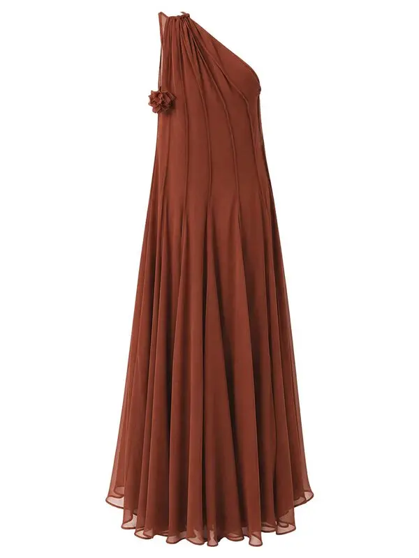 EXQUISE Asymmetrical One-shoulder Maxi Dress - Brown