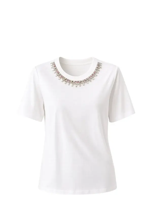 EXQUISE Embellished Crewneck T-shirt - White