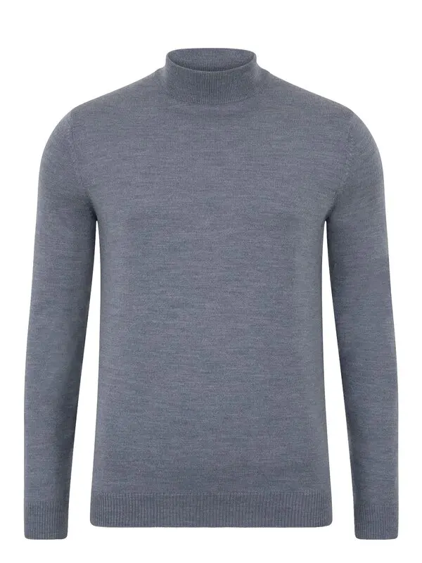 PAUL JAMES KNITWEAR Extra Fine Merino Wool Shawl Mock Neck Jumper - Grey
