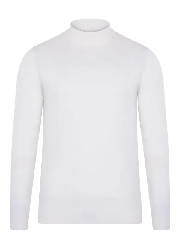 PAUL JAMES KNITWEAR Extra Fine Merino Wool Shaw Mock Turtleneck Jumper - White