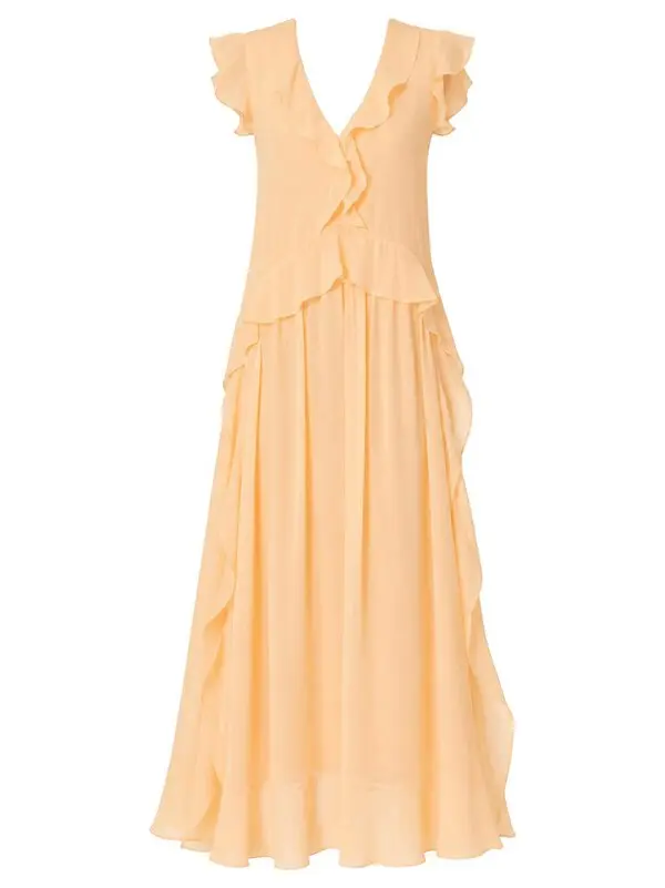 EXQUISE Cameron Maxi Dress With Ruffled Detailing - Orange