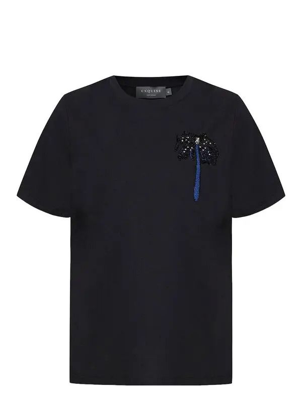EXQUISE Nina T-shirt With Embellished Detail - Black