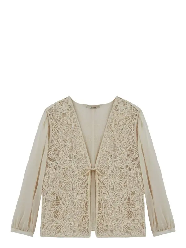 NOCTURNE Lace Front Sheer Sleeve Jacket - Beige