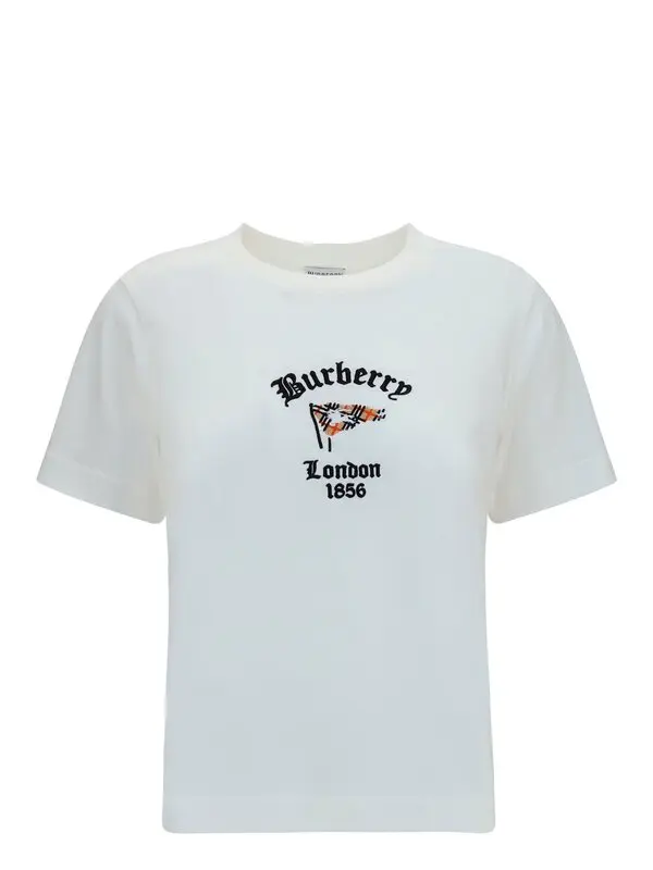 Burberry Cotton T-shirt With Check Flag Embroidery - White
