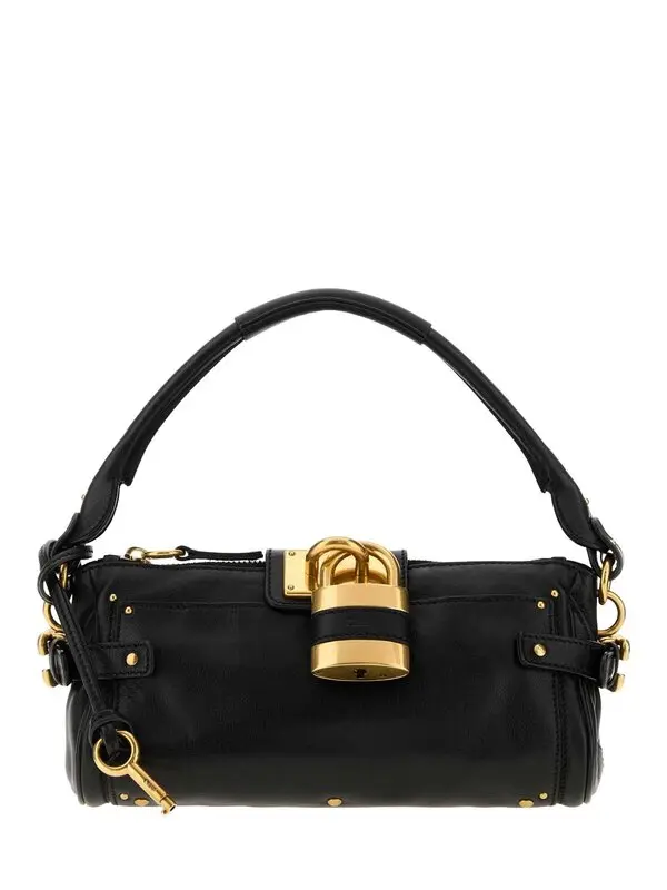 Chloé Leather Paddington Shoulder Bag With Antiqued Golden Metal Clasp - Black