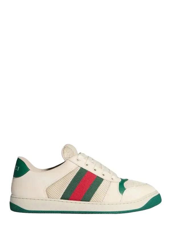 Gucci Screener Mesh Leather Sneakers - White/green