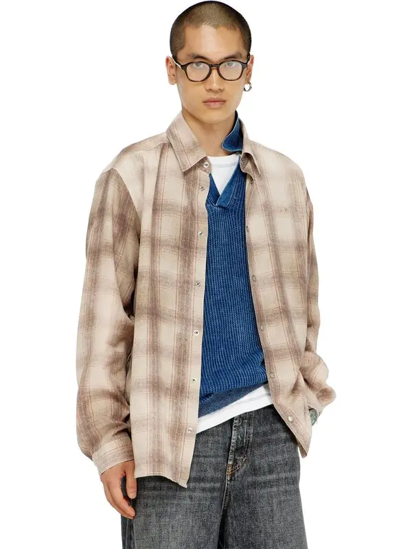 DIESEL® Check Shirt In Fluid Fabric - Brown