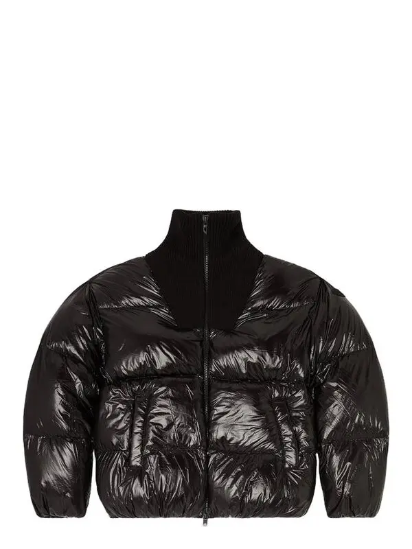 DIESEL® Ripstop Down Puffer Jacket With Ribbed High Neck - Black