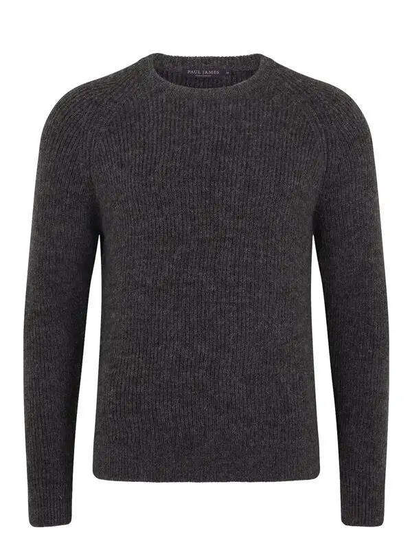 PAUL JAMES KNITWEAR Charcoal Fisherman Rib Knit Jumper - Grey