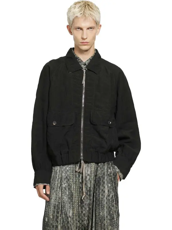 ZIGGY CHEN Puppytooth Cropped Aviator Jacket - Black