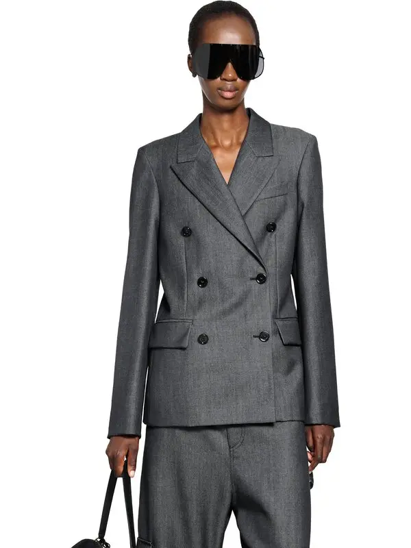Balenciaga Wool Denim Twill Double-breasted Blazer - Grey