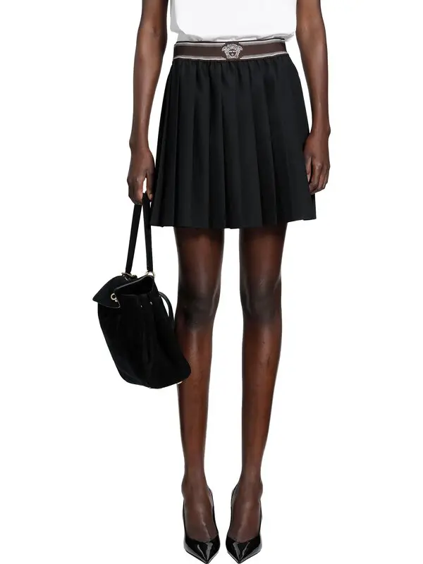 Versace Pleated Wool-mohair Mini Skirt - Black