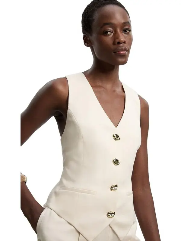 Karen Millen Linen Corset Waistcoat With V-neckline - Ivory