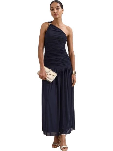 PHASE EIGHT Melina Ruched One-shoulder Midi Dress - Navy