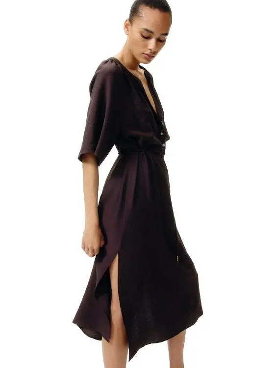 H&M Tie-detail Tunic Dress - Dark Brown