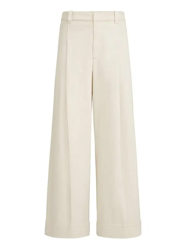 Brunello Cucinelli Cotton Twill Wide Leg Cuffed Trousers - Beige