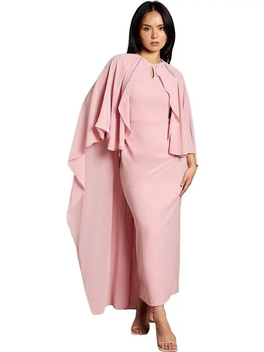 Coast Petite Round Neck Cape Maxi Dress - Blush