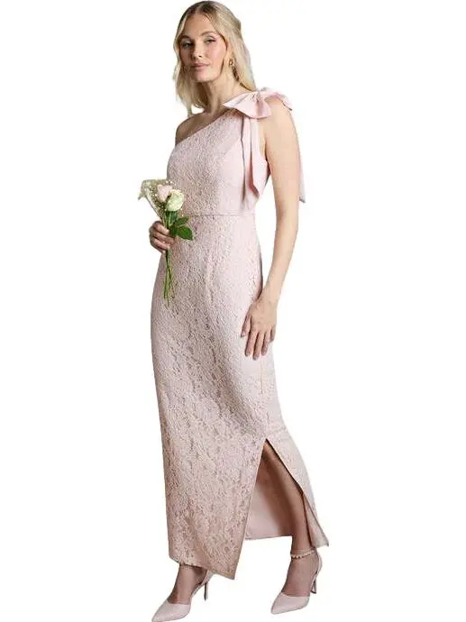 Coast One Shoulder Lace Maxi Dress With Bow Detail - Blush