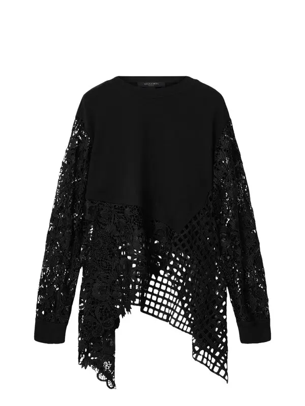 ALLSAINTS Organic Cotton Lace Panel Sweatshirt - Black