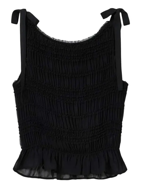 ALLSAINTS Shirred Boat Neck Top With Ribbon Straps - Black
