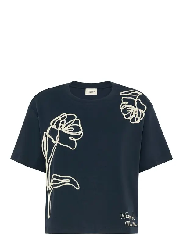 Max Mara Embroidered Cotton T-shirt - Navy